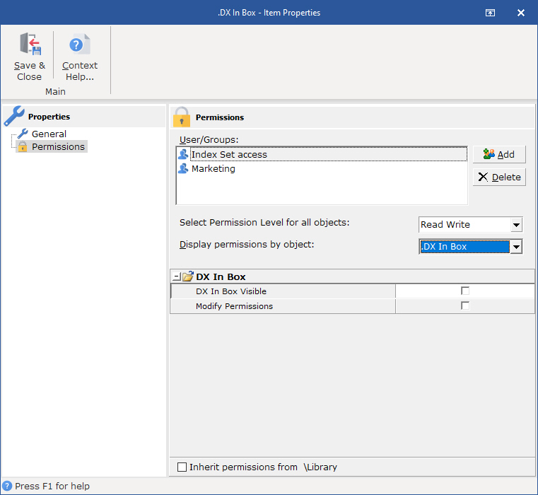 DX Inbox Properties
